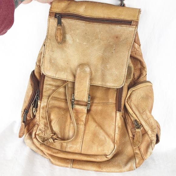Handmade | Bags | Vintage Worn Weathered Leather Backpack Brass | Poshmark